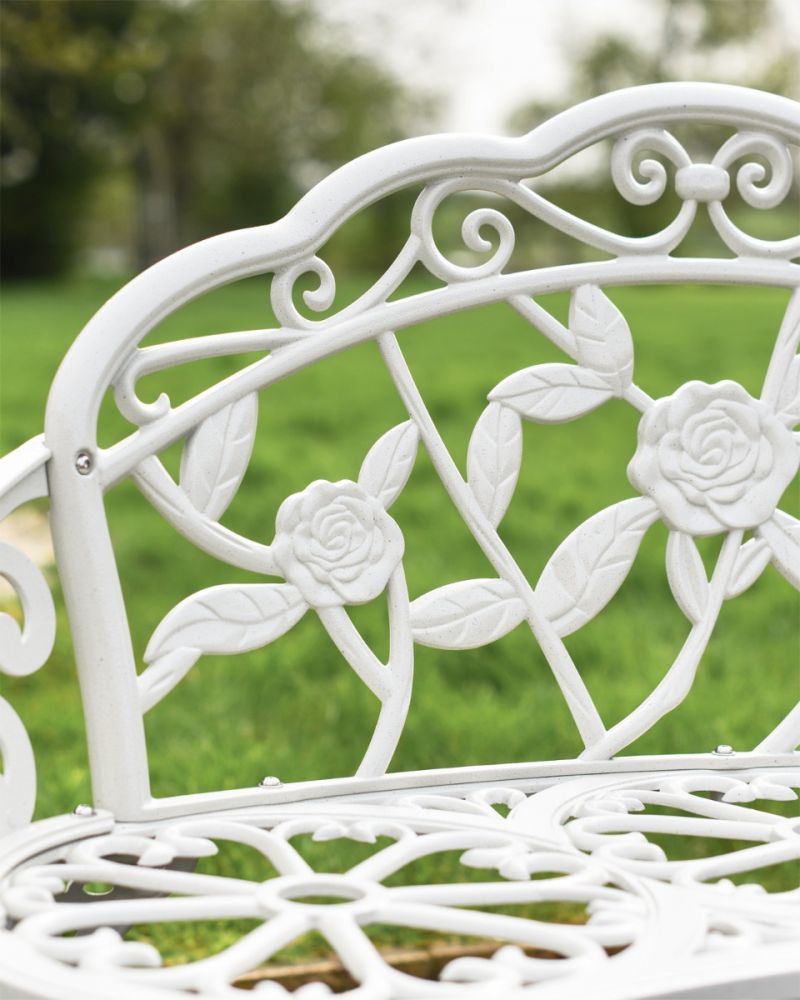 Cast Aluminium "Tri-Floral" White Two Seater Garden Bench | Black ...