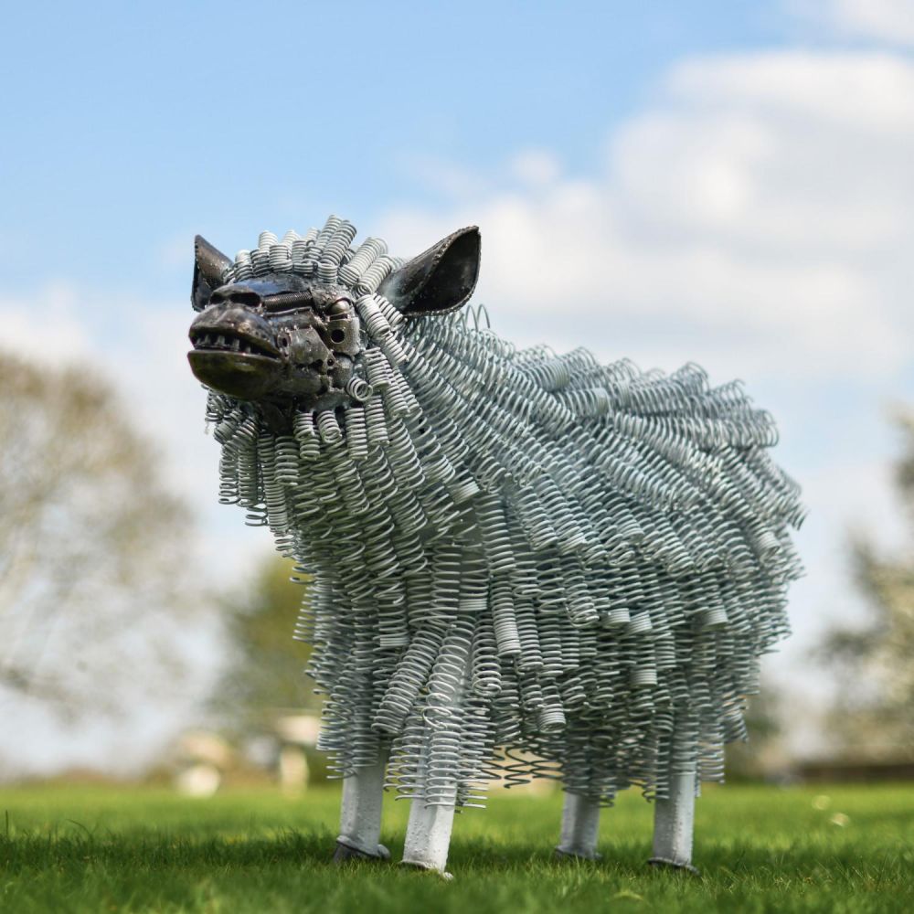 White Twisted Metal Sheep Garden Sculpture - Recycled Outdoor Ornament ...