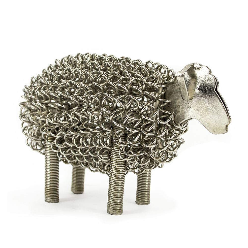 Polished Stainless Steel Wire Sheep Sculpture | Black Country Metalworks
