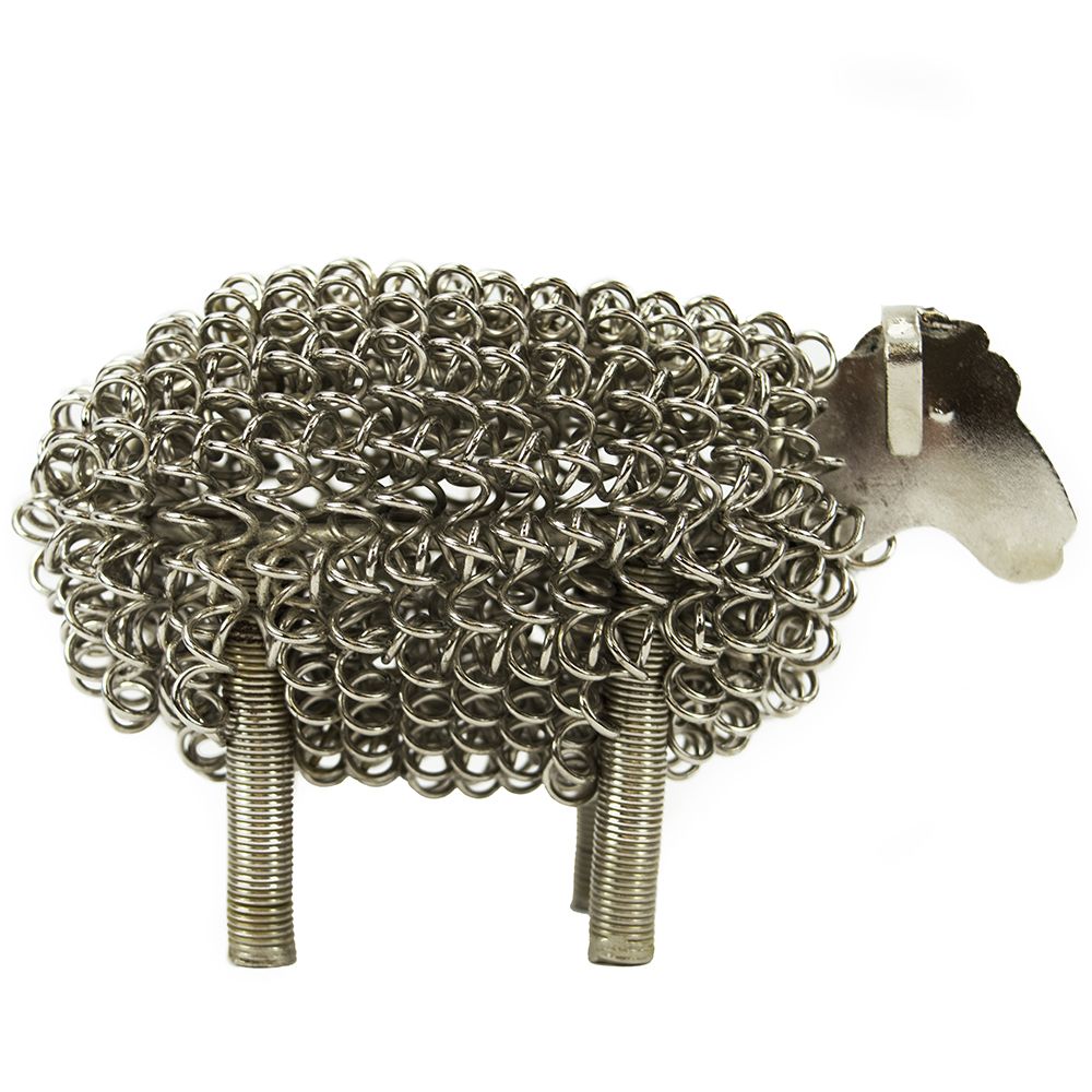 Polished Stainless Steel Wire Sheep Sculpture | Black Country Metalworks