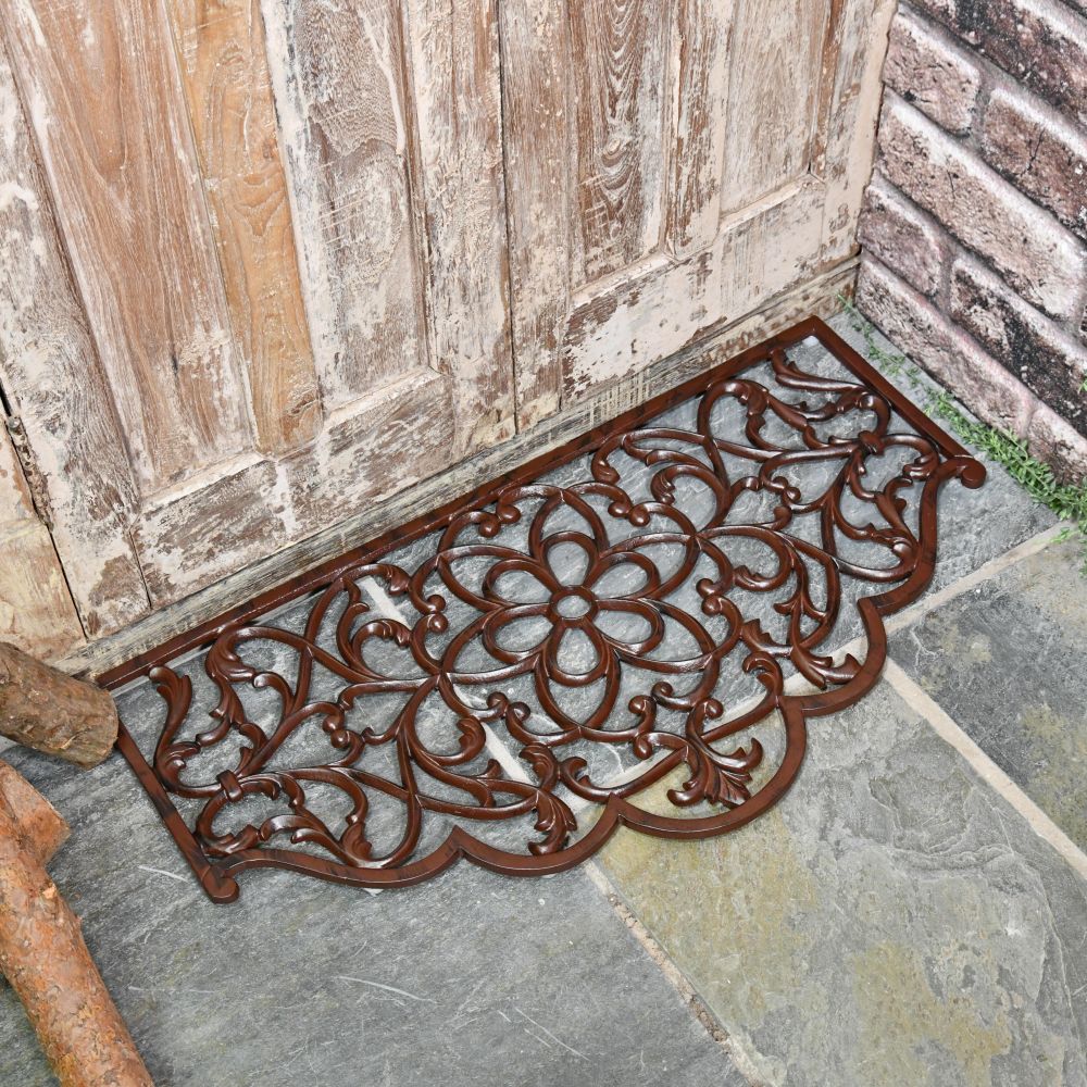 "Hammer Hill" Rustic Cast Iron Door Mat With Arched Edge | Black ...