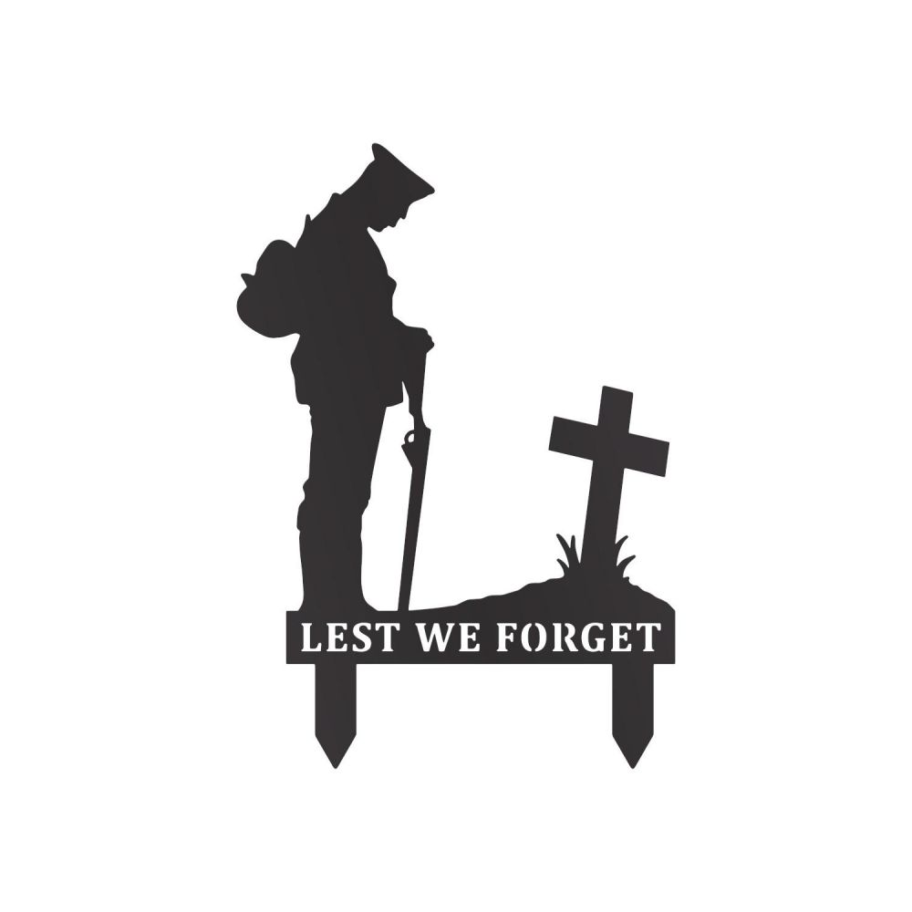 WW2 Soldier "Lest We Forget" Memorial Ground Spike in Black Finish ...
