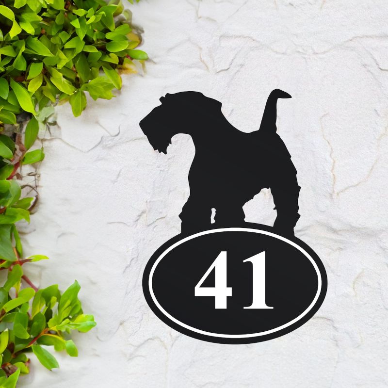 Customisable Airedale Terrier House Number Sign | Black Country Metalworks
