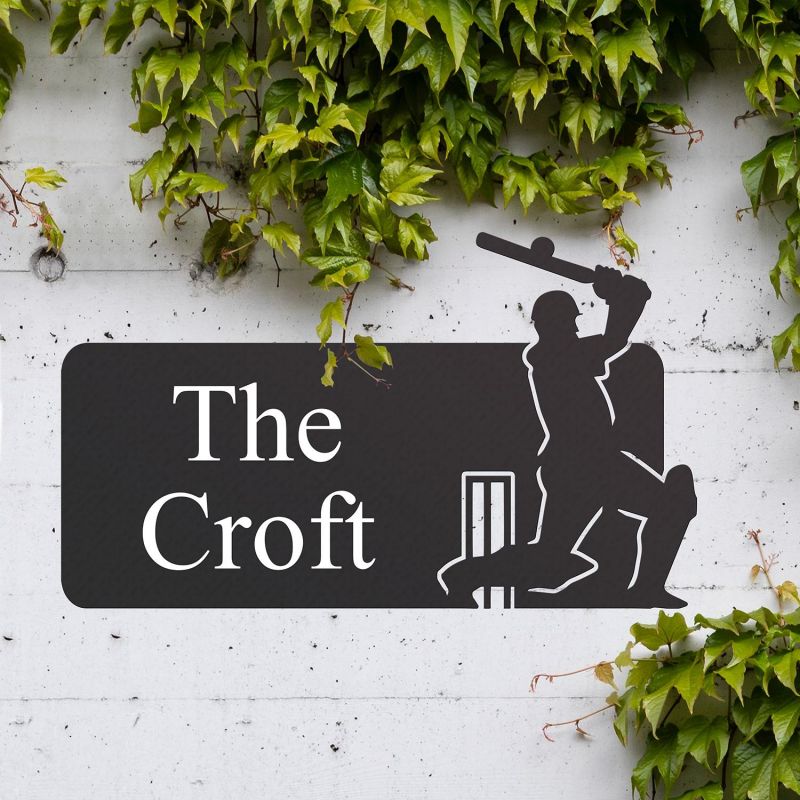 Cricket Player Steel House Name Sign | Black Country Metalworks