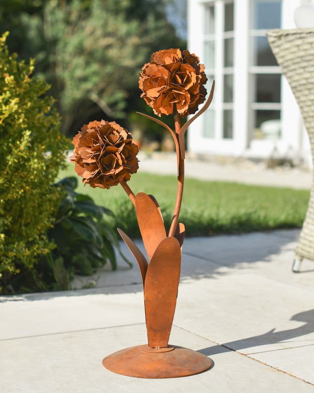 Dual Flower Rustic Garden Sculpture - 45cm | Black Country Metalworks