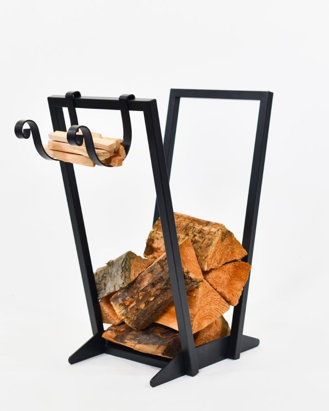 Modern V-Shaped Open Surround Log Holder and Kindling Cradle | Black ...