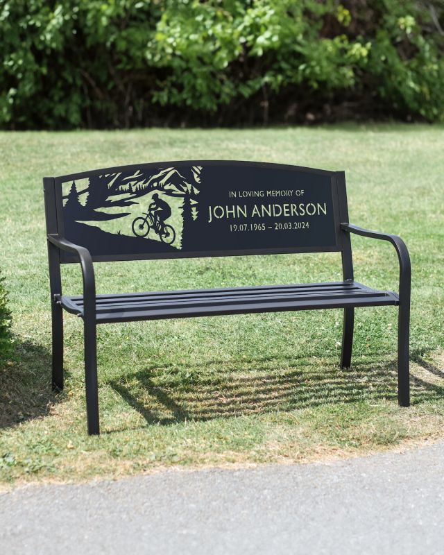 Personalised Mountain Biker Garden Bench | Black Country Metalworks