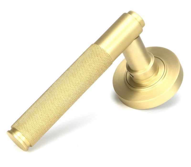 Satin Brass "Royale" Unsprung Door Handle on Rose Set | Black Country ...
