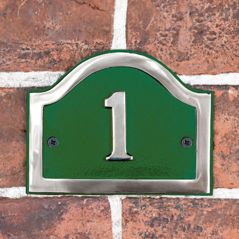 Arched House Number Sign - Green & Chrome | Black Country Metalworks