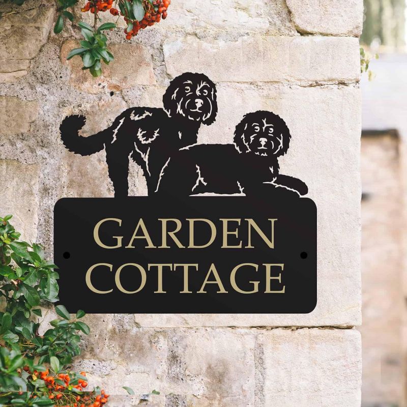 Steel "Pair of Cockapoos" Dog House Name Sign | Black Country Metalworks