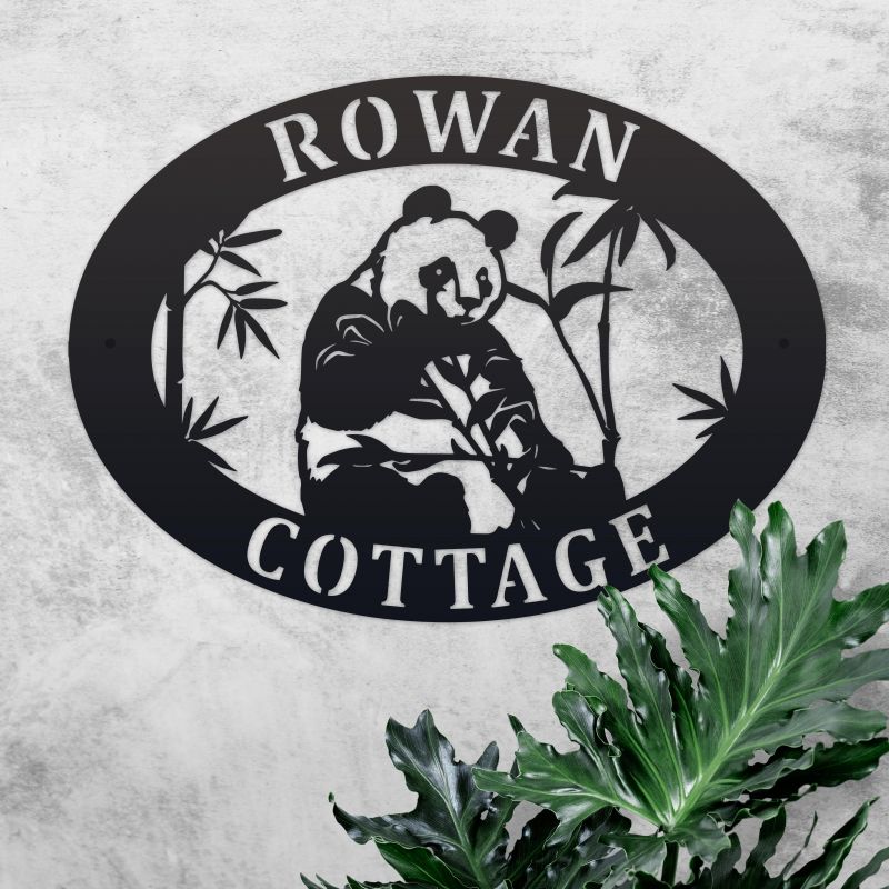Panda Iron Oval House Name Sign | Black Country Metalworks