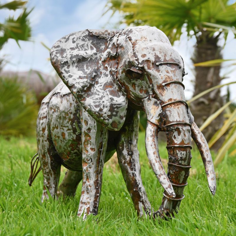 1ft Recycled Metal Elephant with Trunk Down | Black Country Metalworks