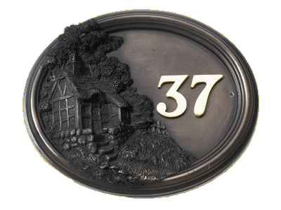 House Number - Bronze Finish - Thatched Cottage Scene - House Sign ...