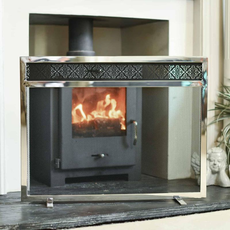 “Hildern Hall” Stainless Steel Contemporary Mesh Fire Guard | Black ...