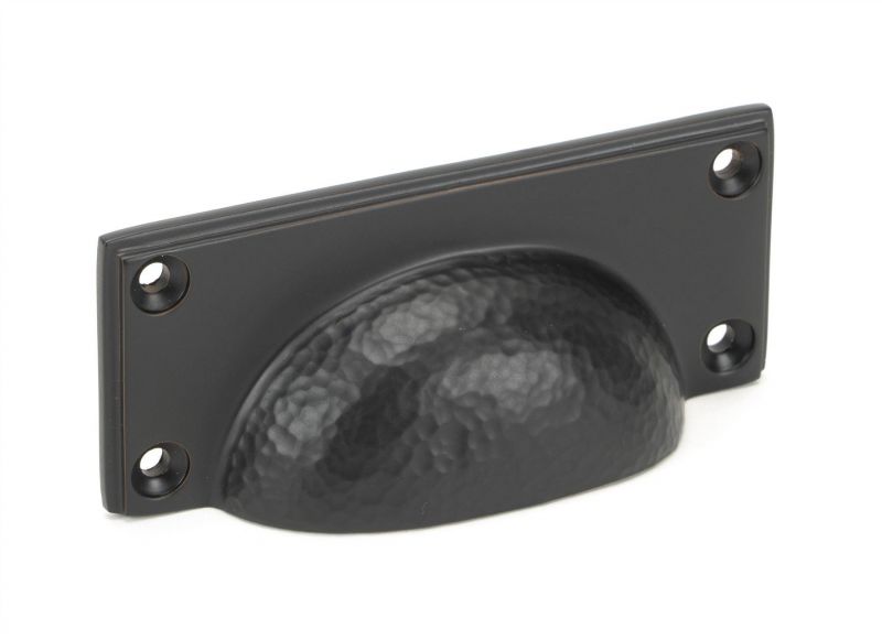 Aged Copper Rectangular Drawer Pull with Curved Hammered Handle | Black ...