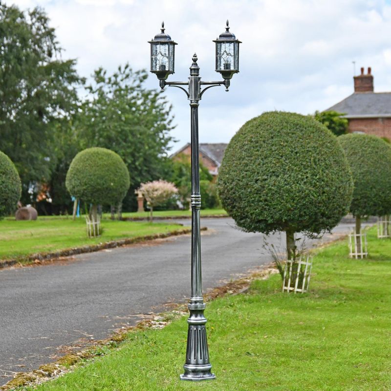 "Marsden" Antique Silver Double Head Lamp Post 2.3m | Black Country ...