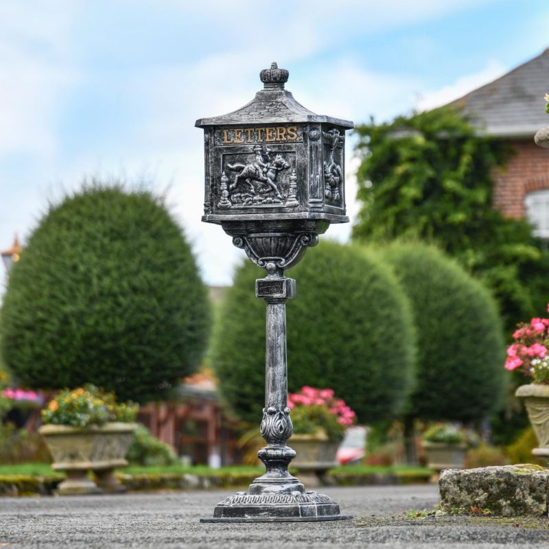 Antique Silver "Huntingdon" Victorian Post Box with Stand | Black ...