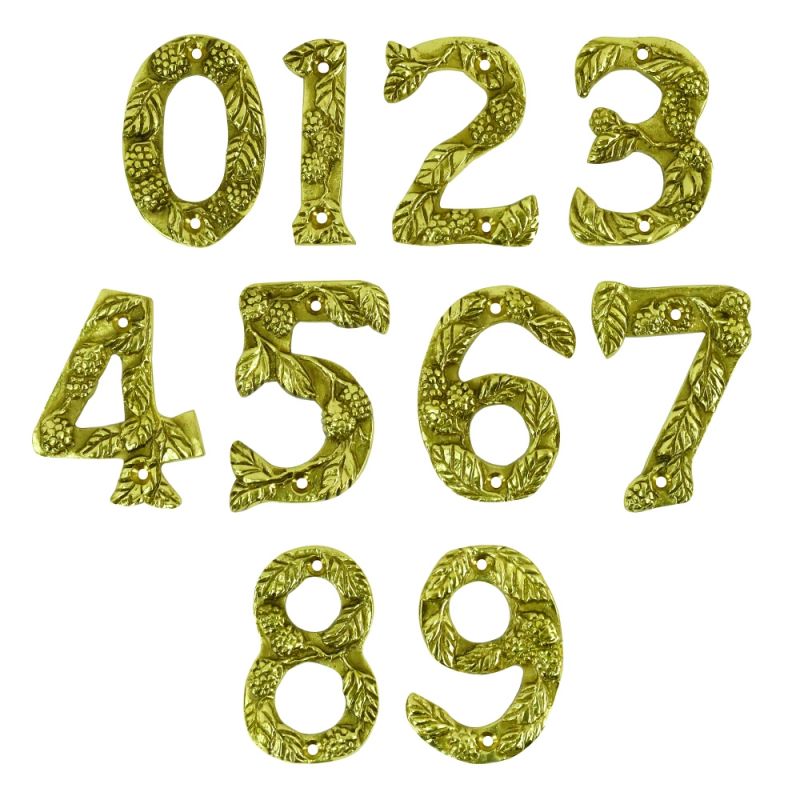 Berry & Leaf Polished Brass Numbers | Black Country Metalworks