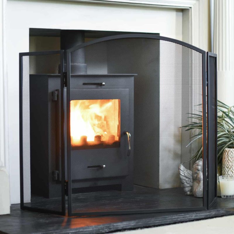 Black Central Arched Three Fold Fire Guard with Mesh | Black Country ...