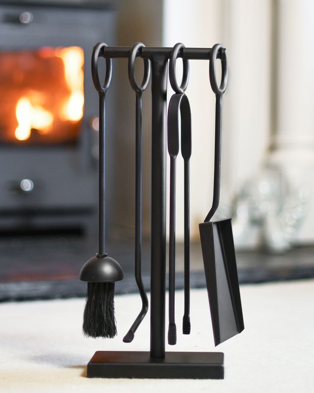 Black Contemporary Loop Handle Four Piece Companion Set - 43cm | Black ...