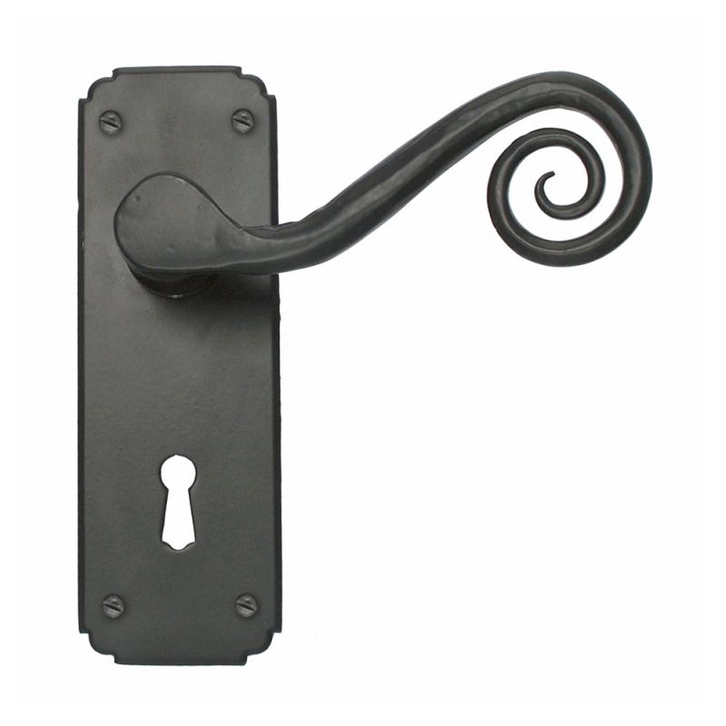 "Ververt" Black Monkey Tail Lever Handle Set With Key Hole | Black ...
