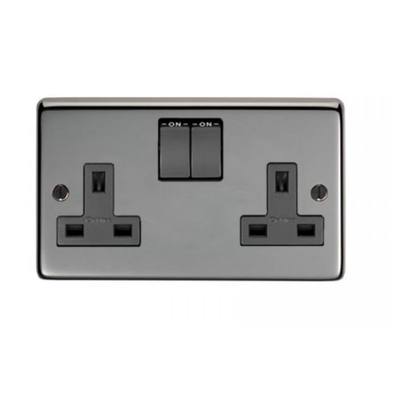 Black Nickel 13 Amp Double Plug Socket | Black Country Metalworks
