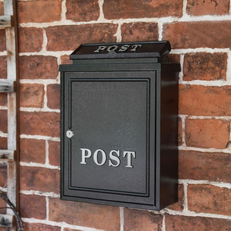 Black "Oxford" Wall Mounted Post Box with Silver Text | Black Country ...