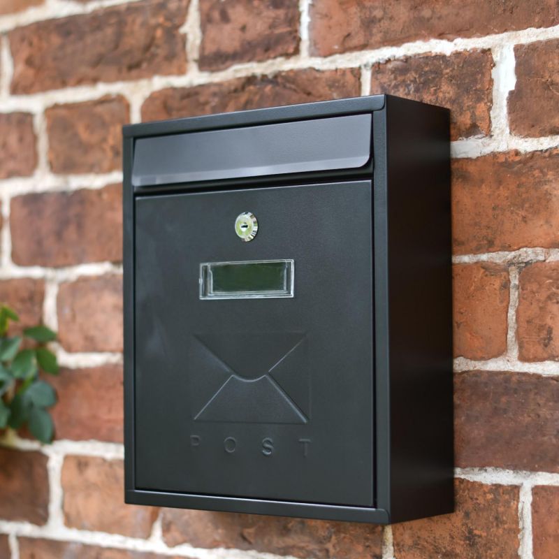 Black Rectangular Steel "POST" Wall Mounted Post Box with Lock | Black ...