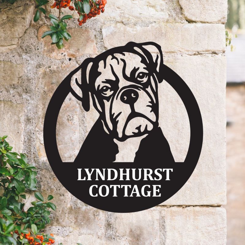 Steel Circular Boxer Dog House Name Sign | Black Country Metalworks