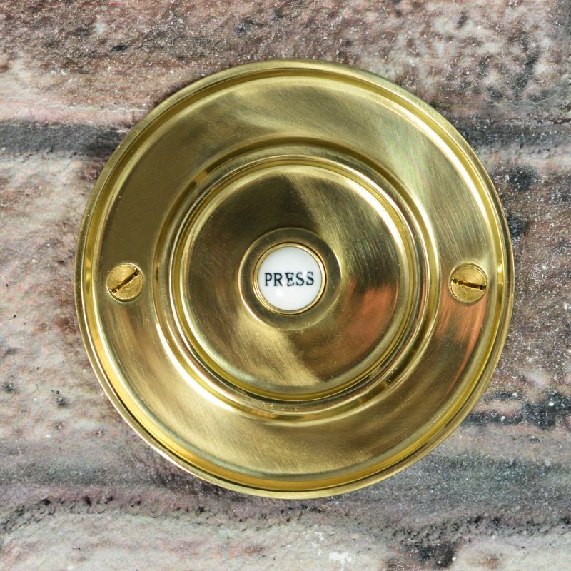 'Eddison Hall' Polished Brass Wide Bell Push | Black Country Metalworks
