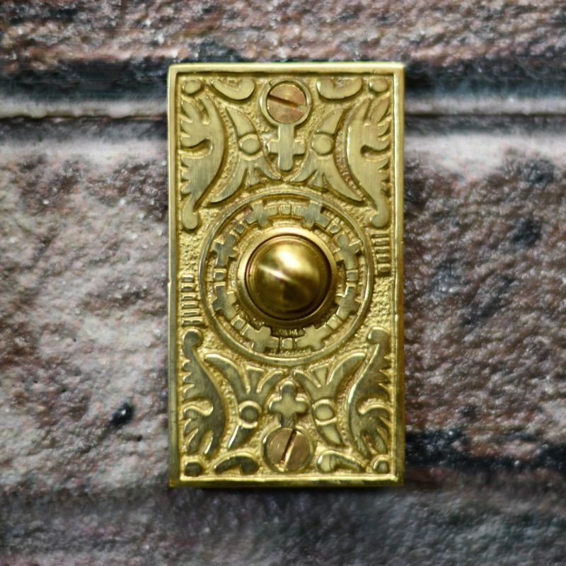 “Anderson” Polished Brass Rectangle Pattern Bell Push | Black Country ...