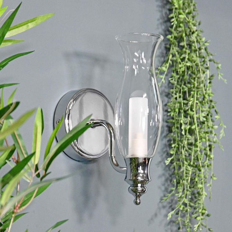 Bright Chrome Old Style Gas Lamp Bathroom Wall Light | Black Country ...