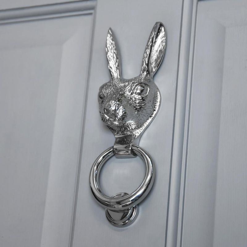 Bright Chrome Rabbit Door Knocker | Black Country Metalworks