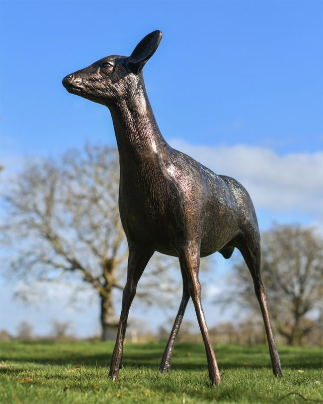 Cast Aluminium Brushed Bronze Standing "Spirit" Doe Sculpture | Black ...