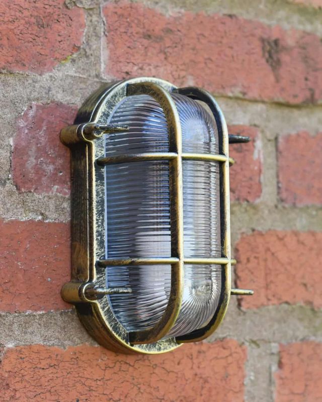 Brushed Brass Nautical 'Skipper' Bulkhead Wall Light - 20cm | Black ...