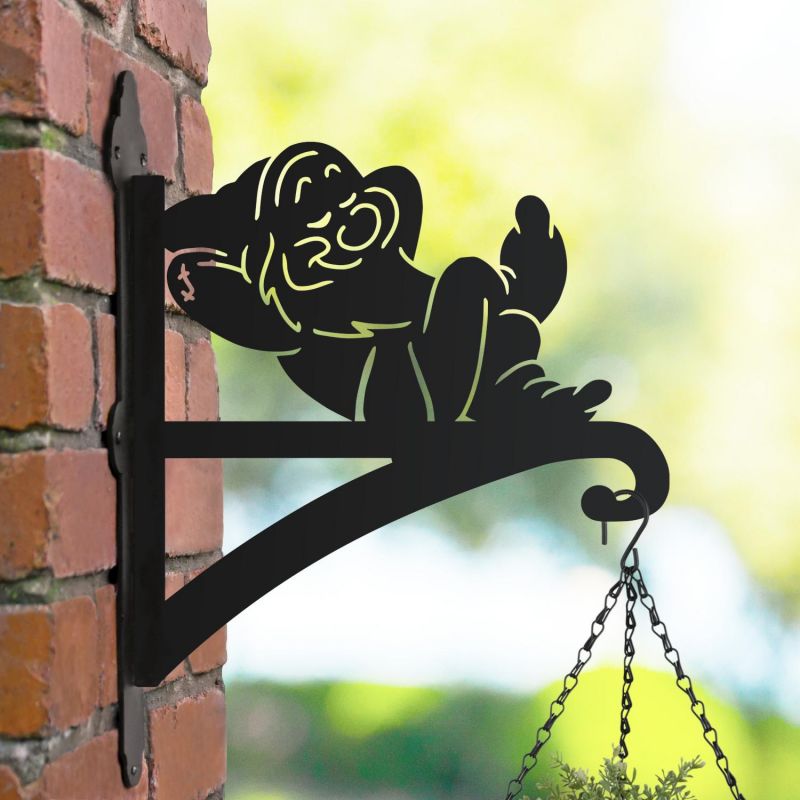 Cartoon "Sleeping" Dwarf Hanging Basket Bracket | Black Country Metalworks
