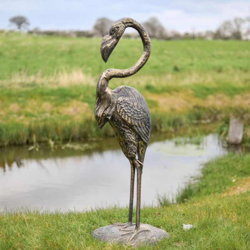 Cast Aluminium "Greater" Freestanding Flamingo Garden Sculpture | Black ...