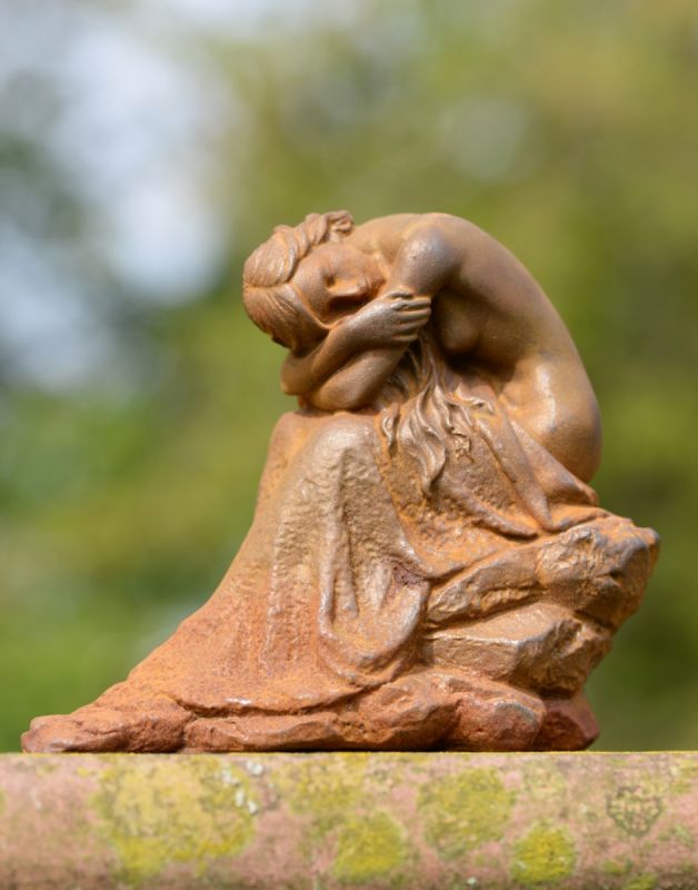 Rustic Cast Iron "Resting Woman" Goddess Garden Sculpture | Black ...