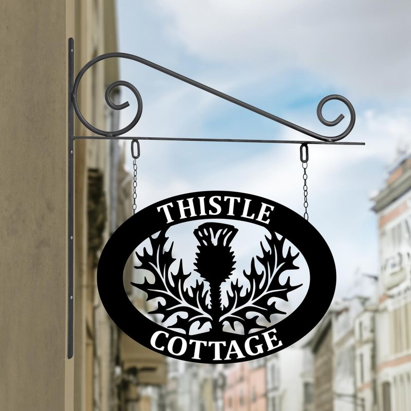 Oval Steel Thistle Hanging House Name Sign | Black Country Metalworks