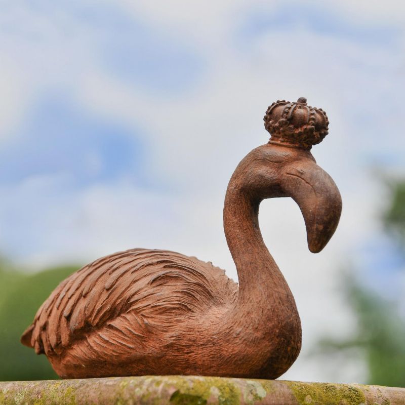 Rustic Cast Iron Flamingo with King's Crown Sculpture | Black Country ...