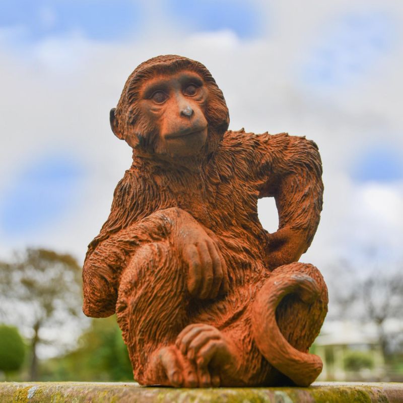 Rustic Cast Iron "Scratching" Monkey Sculpture | Black Country Metalworks