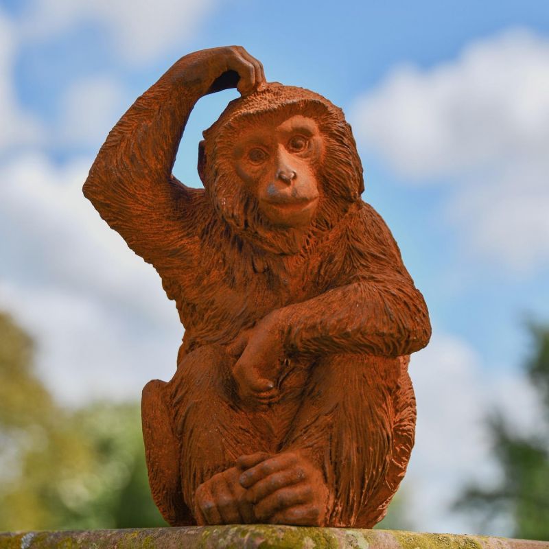 Rustic Cast Iron "Head Scratching" Monkey Sculpture | Black Country ...