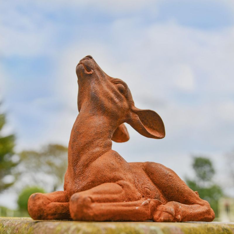 Rustic Cast Iron Sitting Doe Sculpture - Facing Left | Black Country ...