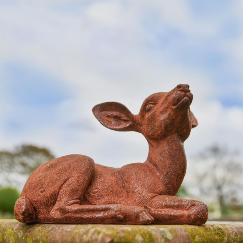 Rustic Cast Iron Sitting Doe Sculpture - Facing Right | Black Country ...