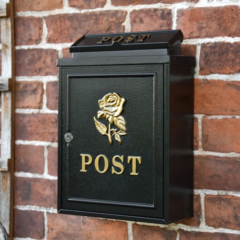 Gold Rose "Oxford" Wall Mounted Post Box | Black Country Metalworks