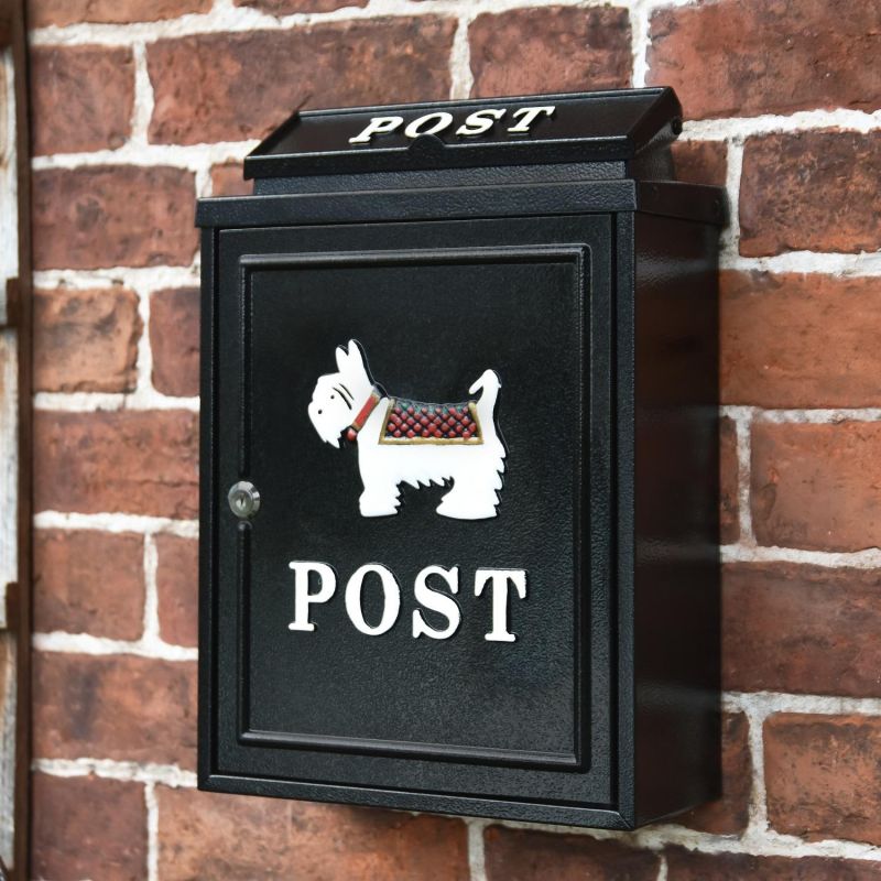 Black "Oxford" White Westie Wall Mounted Post Box | Black Country ...