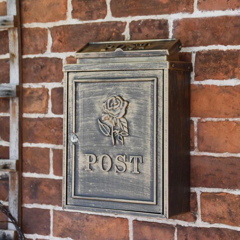 Antique "Oxford Rose" Wall Mounted Post Box | Black Country Metalworks