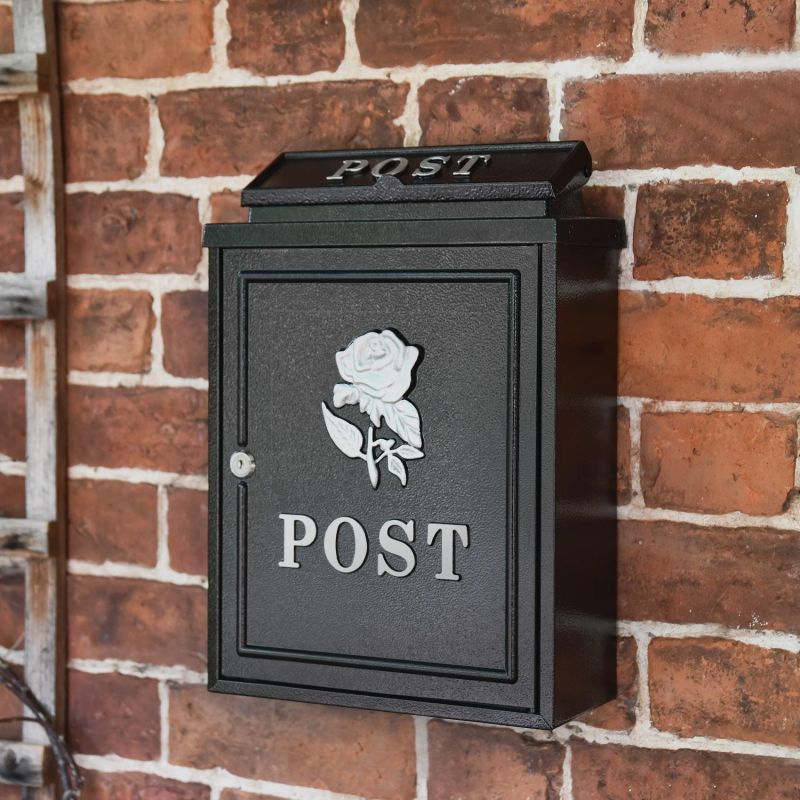 Black & Silver "Oxford Rose" Wall Mounted Post Box | Black Country ...