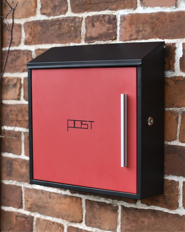 Contemporary Black and Red Wall Mounted Post Box | Black Country Metalworks