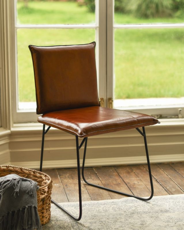 Contemporary Olive Green Leather and Black Steel Chair | Black Country ...